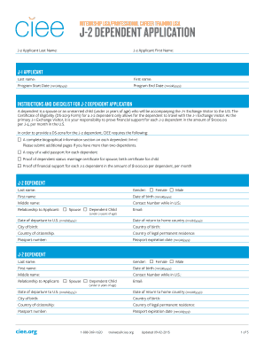 Fillable Online ciee J-2 Dependent Application This form is for family ...