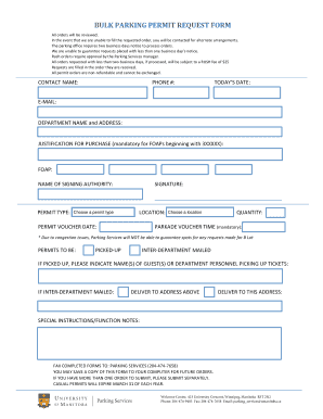Fillable Online umanitoba BULK PARKING PERMIT REQUEST FORM Fax Email Print - pdfFiller
