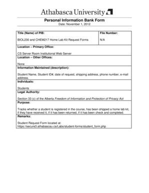 Fillable Online Centre for Science - BIOL230 Home Lab Chemistry Kit ...