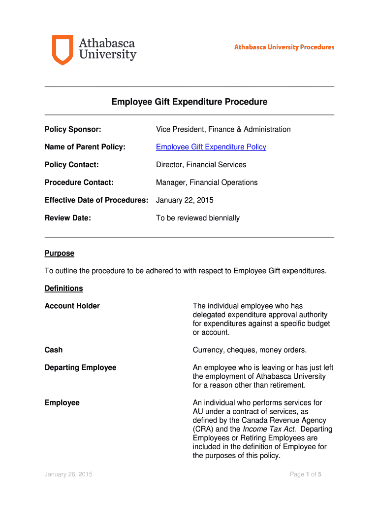Fillable Online Employee Gift Expenditure Procedure Fax Email Print ...