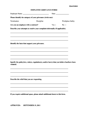 Fillable Online 526-bFORMb EMPLOYEE GRIEVANCE bFORMb Employee Name Date bb Fax Email Print ...