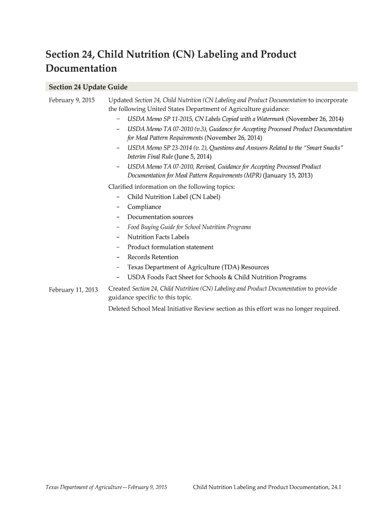 Fillable Online Section 24, Child Nutrition (CN) Labeling and Product ...