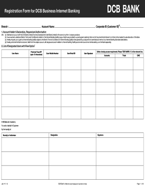 Fillable Online Registration Form - DCB Bank Fax Email Print - pdfFiller