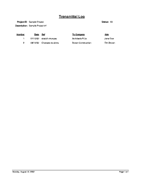 Fillable Online Transmittal Log Fax Email Print - pdfFiller