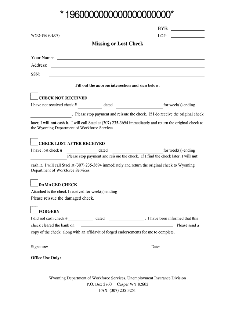 Fillable Online Missing or Lost Check Fax Email Print - pdfFiller
