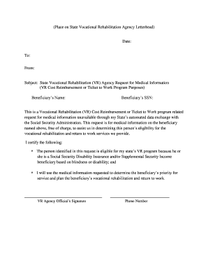 Fillable Online secure ssa (Place on State Vocational Rehabilitation ...