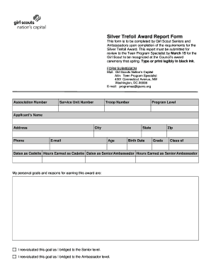 Fillable Online Silver Trefoil Award Report Form Fax Email Print ...
