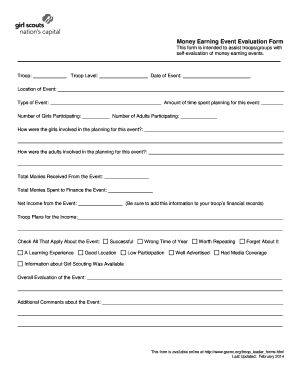Fillable Online Money Earning Event Evaluation Form Fax Email Print - pdfFiller