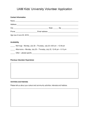 Fillable Online uam-web2 uamont UAM Kids ' University Volunteer ...