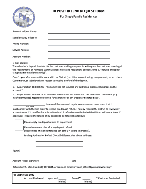 Fillable Online palmdalewater Click to download the Deposit Refund ...