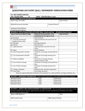 Fillable Online osc nc Qualifying Life Event QLEDependent Verification ...