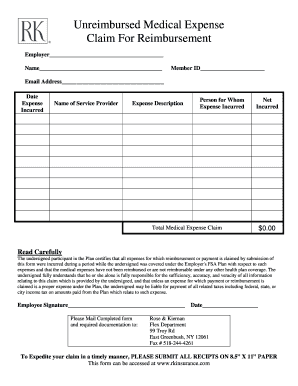 Fillable Online Unreimbursed Medical Expense Claim For Reimbursement ...