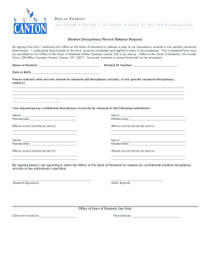 Fillable Online canton Disciplinary Records Release Form Fax Email ...