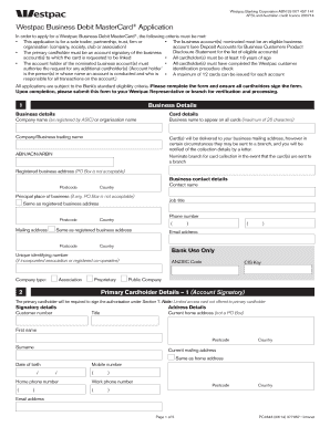 Fillable Online Westpac Business Debit MasterCard Application Fax Email ...