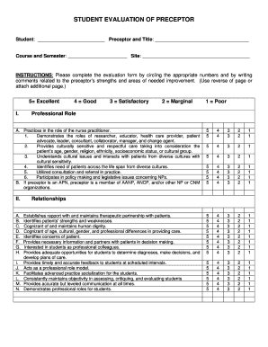 Fillable Online ipfw Student Evaluation of Preceptor Form PDF - IPFWedu ...