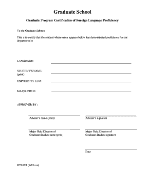 Fillable Online policy umn GRADUATE DEPARTMENTAL LANGUAGE CERTIFICATION ...