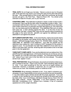 Fillable Online ninthcircuit TRIAL INFORMATION SHEET Fax Email Print ...