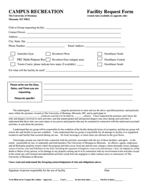 Fillable Online umt CAMPUS RECREATION Facility Request Form ...