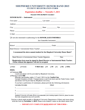 Fillable Online shepherd HB 2015 Registration - Shepherd University Fax ...