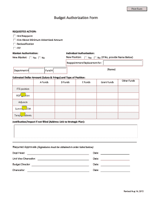 Fillable Online uscb USCB Budget Authorization form Fax Email Print ...