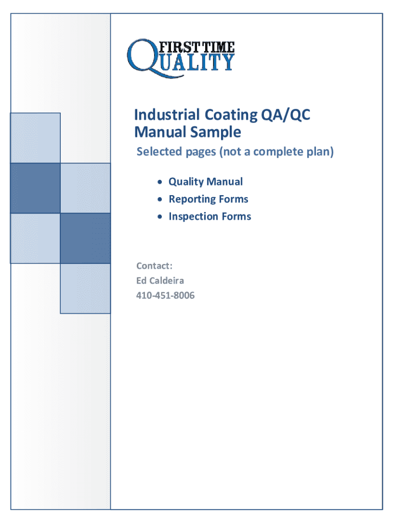 Fillable Online Industrial Coating QA/QC Manual Sample - Quality ...