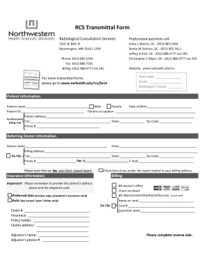 Fillable Online nwhealth RCS Transmittal Form Fax Email Print - pdfFiller