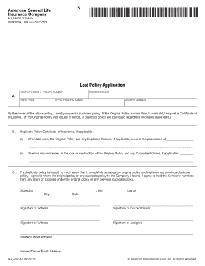 Fillable Online Lost Policy Application - US Life Fax Email Print ...