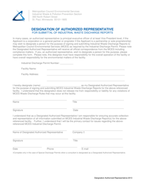 Fillable Online metrocouncil Designated Authorized Representative Form ...