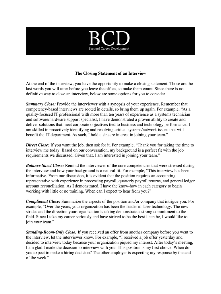 Fillable Online The Closing Statement of an Interview Fax Email Print ...