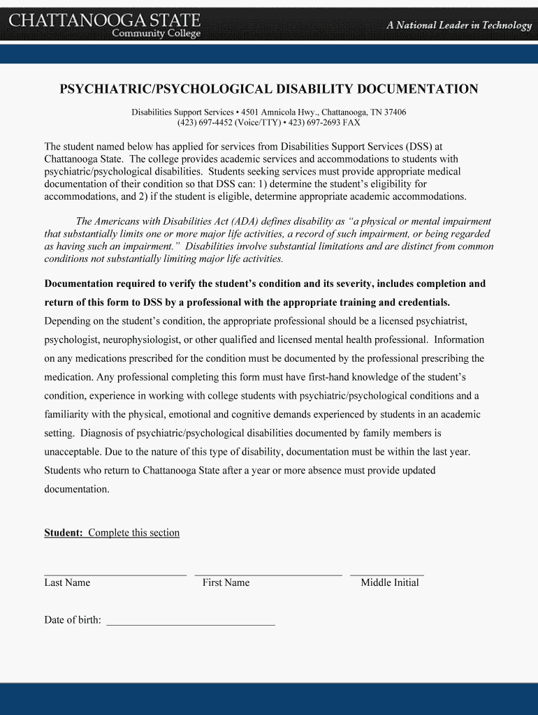 Fillable Online chattanoogastate Psychological-Psychiatric ...