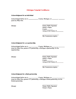 Fillable Online Michigan Notarial Certificates Fax Email Print - pdfFiller