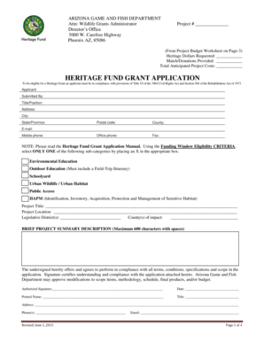 Fillable Online azgfd Heritage fund grant application - Arizona Game ...