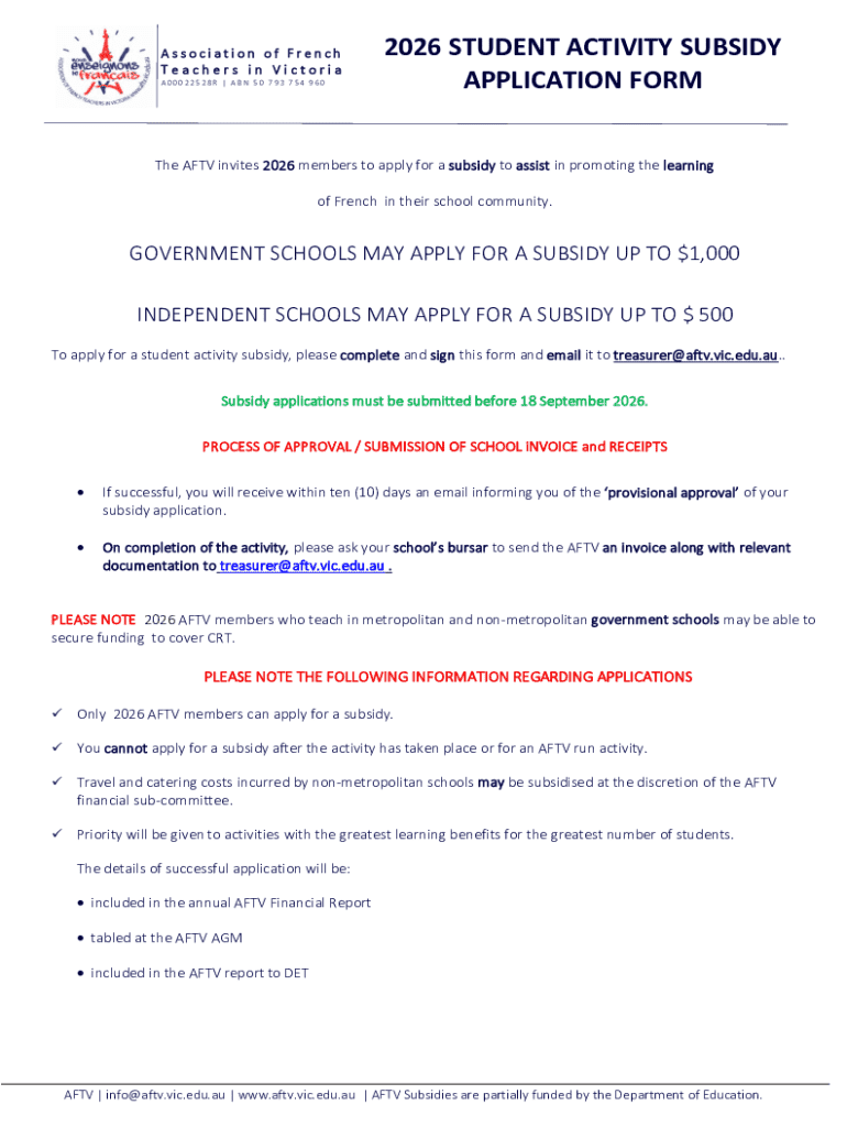 Fillable Online 2026 Student Activity Subsidy Fax Email Print - pdfFiller