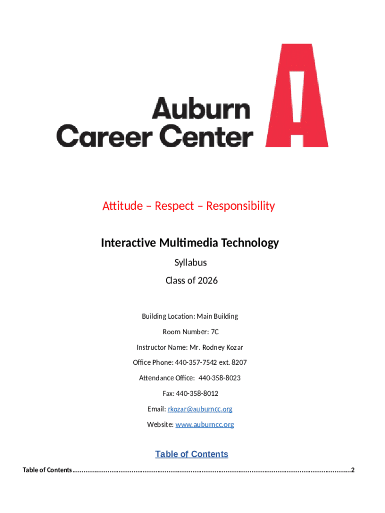 Interactive Multimedia Technology Syllabus Doc Template | pdfFiller
