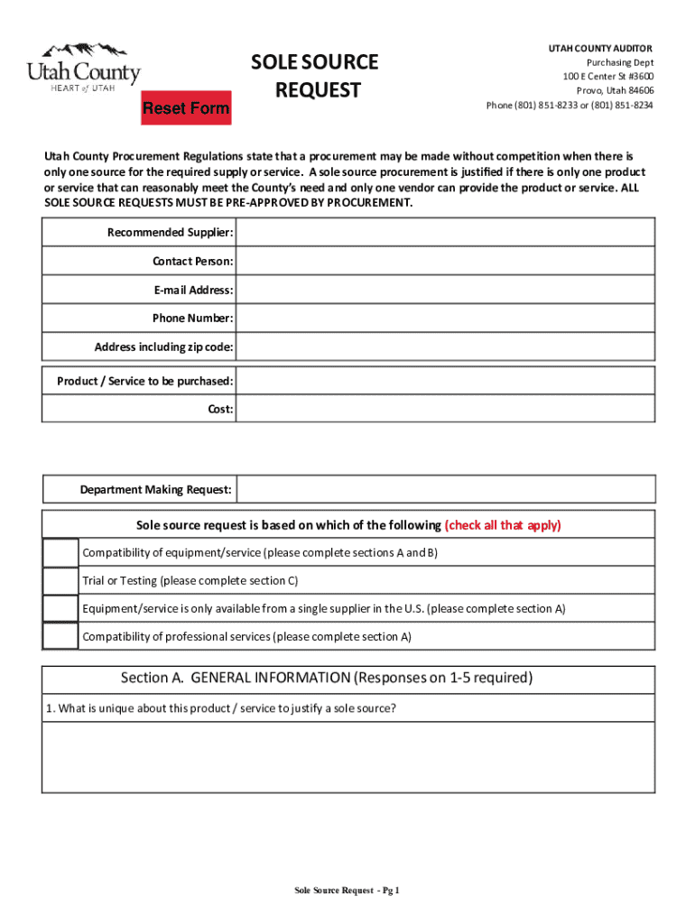 Fillable Online Sole Source Request Fax Email Print - pdfFiller