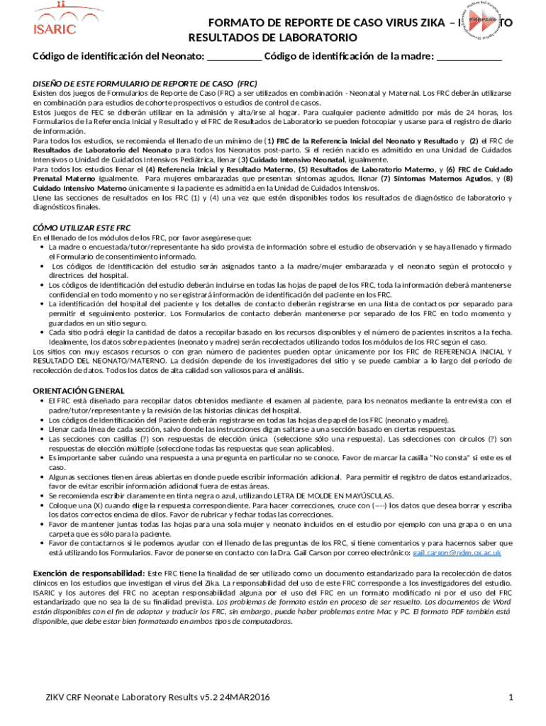 ulario De Reporte De Caso (frc) Doc Template | pdfFiller