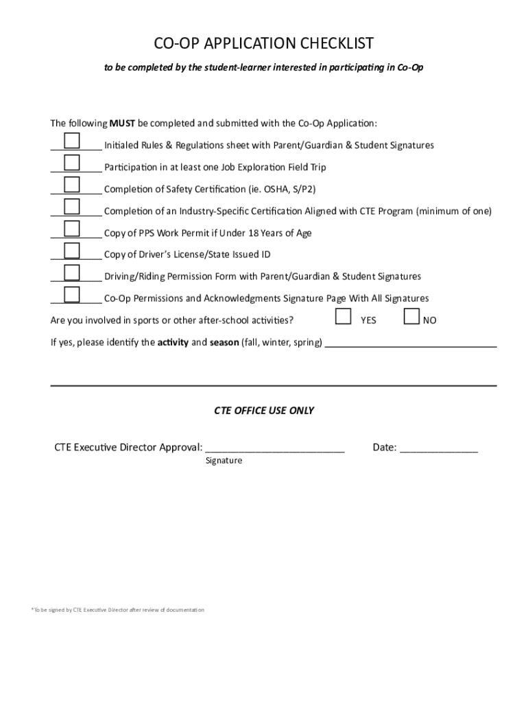 Fillable Online Co-op Application Checklist Fax Email Print - pdfFiller