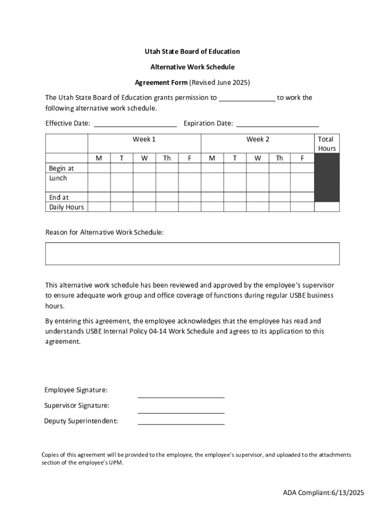 Fillable Online Alternative Work Schedule Agreement Fax Email Print - pdfFiller