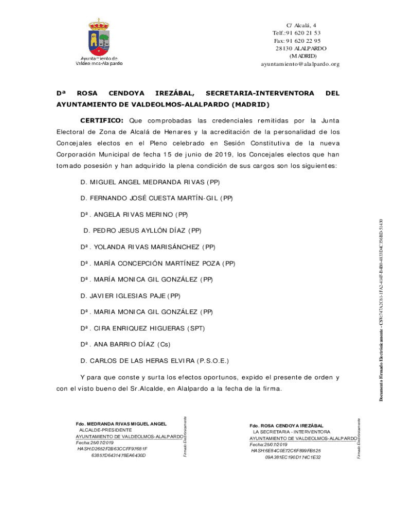 Rellenable en línea acta de la sesion de constitucion de la corporacion municipal Fax Email ...