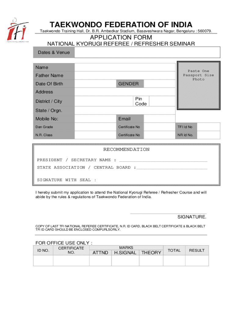 Fillable Online National Kyorugi Referee / Refresher Seminar Fax Email Print - pdfFiller