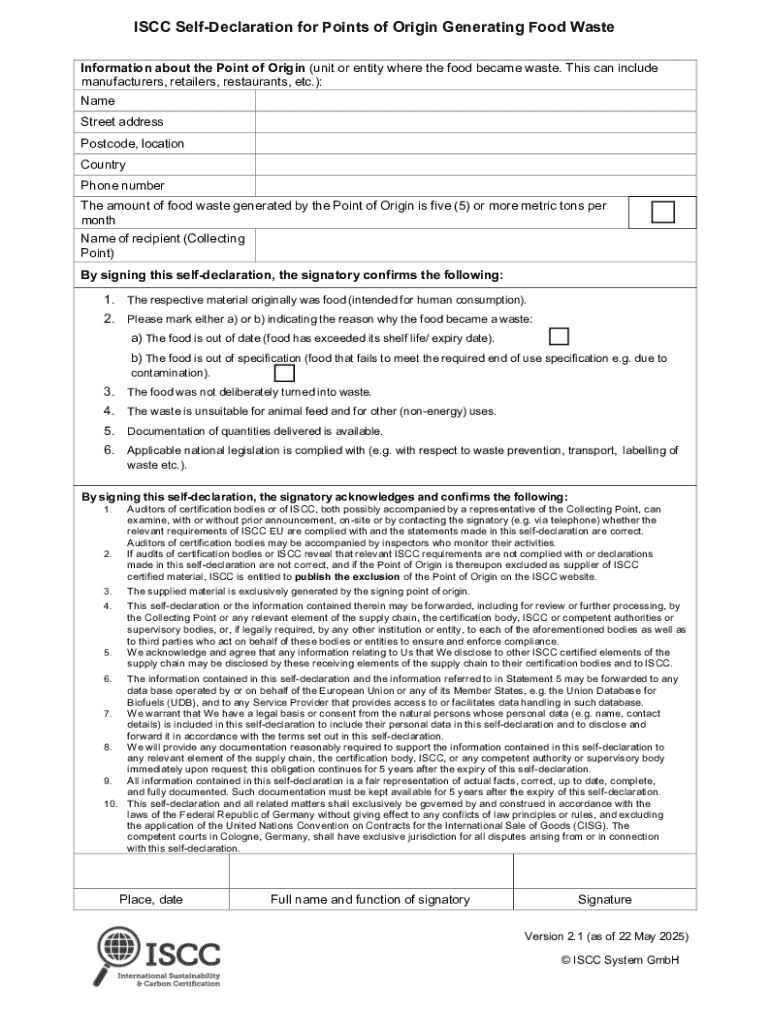 Fillable Online Iscc Self-declaration Fax Email Print - pdfFiller