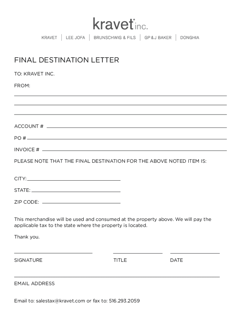 Fillable Online Final Destination Letter Fax Email Print - pdfFiller