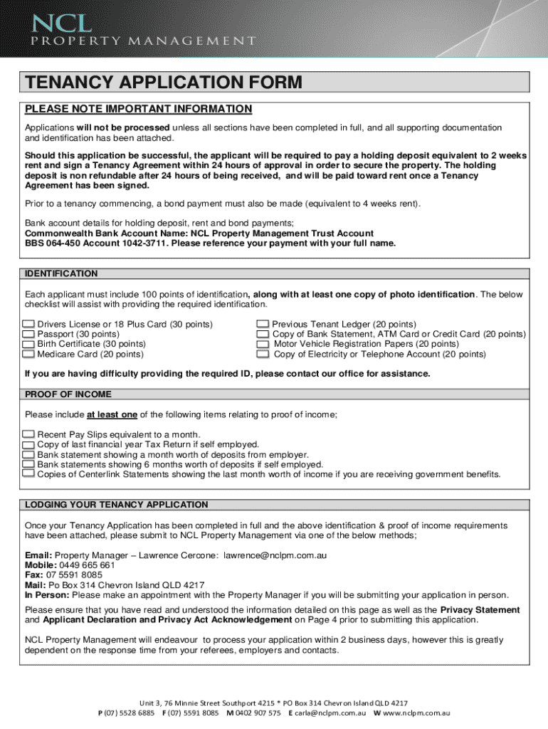 Fillable Online Tenancy Application Form Fax Email Print - pdfFiller
