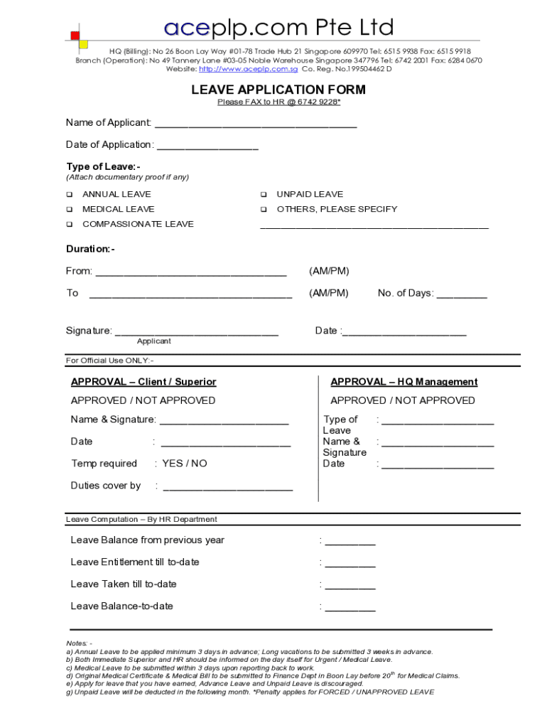 Fillable Online Leave Application Form Fax Email Print - pdfFiller