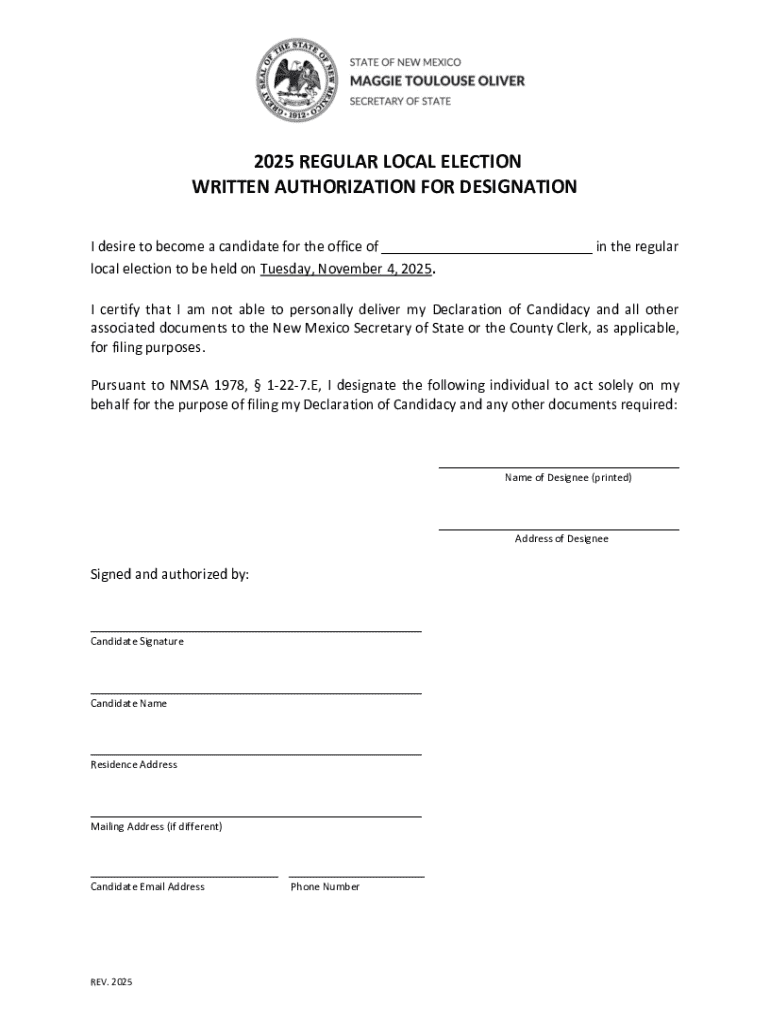 Fillable Online Written Authorization for Designation Fax Email Print ...