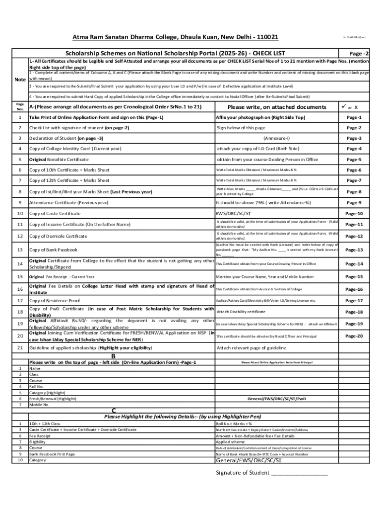 Fillable Online Scholarship Schemes Check List Fax Email Print - pdfFiller
