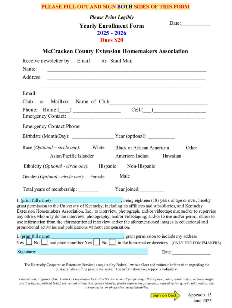 Fillable Online 2025 - 2026 Enrollment Form Fax Email Print - pdfFiller