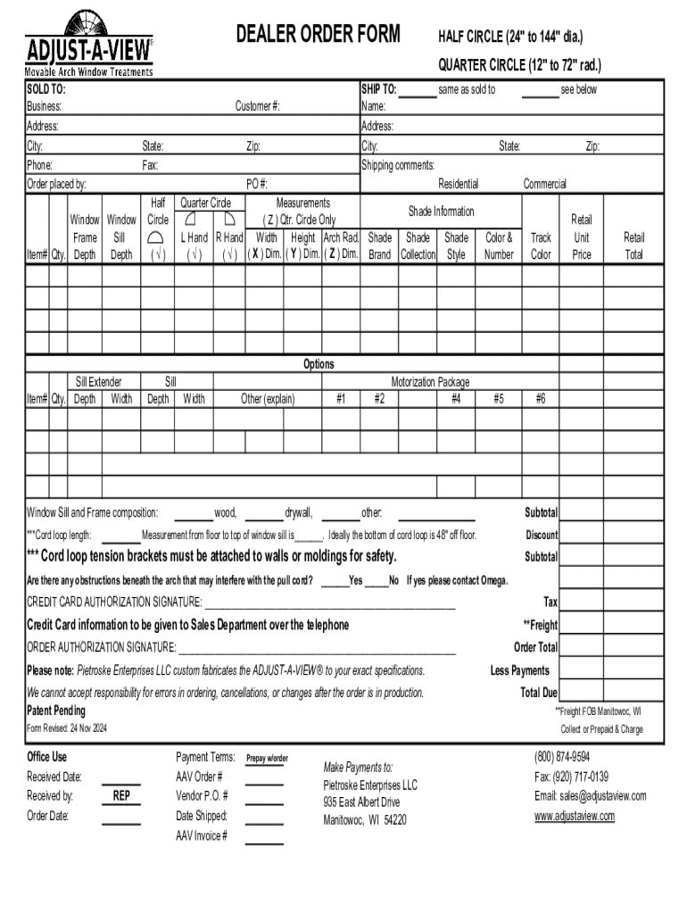 Fillable Online Dealer Order Form Fax Email Print - pdfFiller
