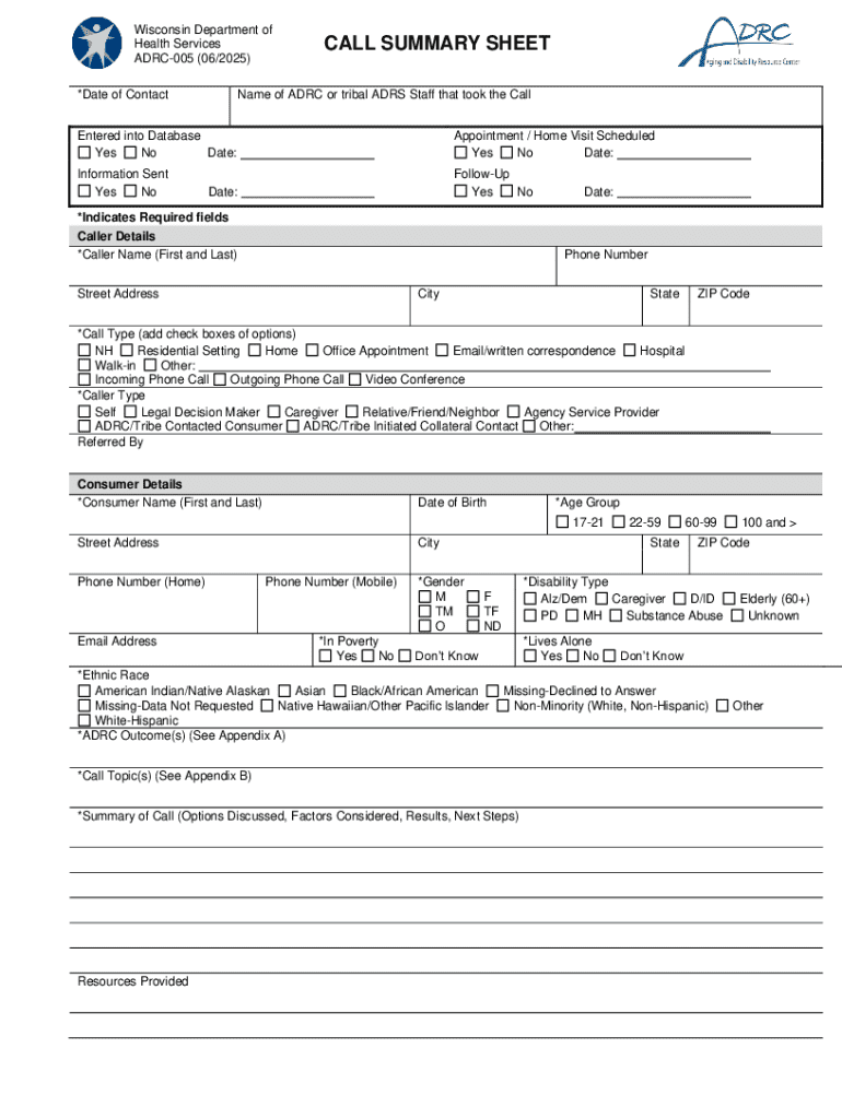 Fillable Online Call Summary Sheet Fax Email Print - pdfFiller