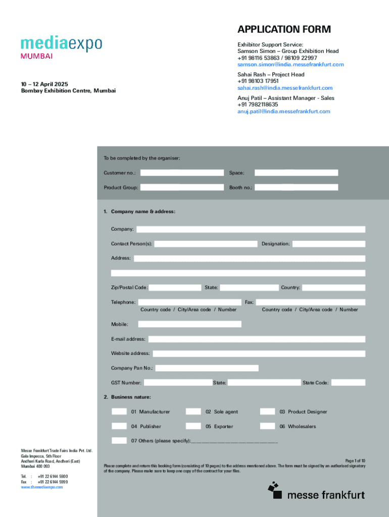 Fillable Online Exhibitor Application Form for Messe Frankfurt Trade Fairs Fax Email Print ...
